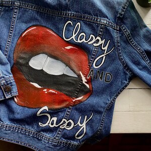 Pin up Rocker "classy and Sassy" Hand Painted Red Lips Denim Jacket - Etsy
