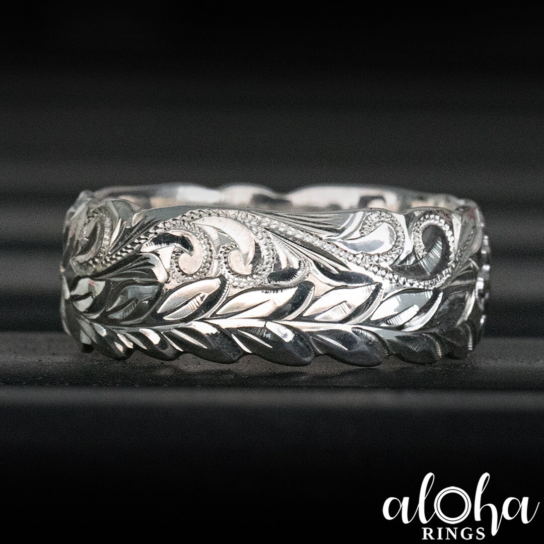Sterling Silver Maile Leaf & Scroll Design Hawaiian Jewelry Ring [ 8mm ...