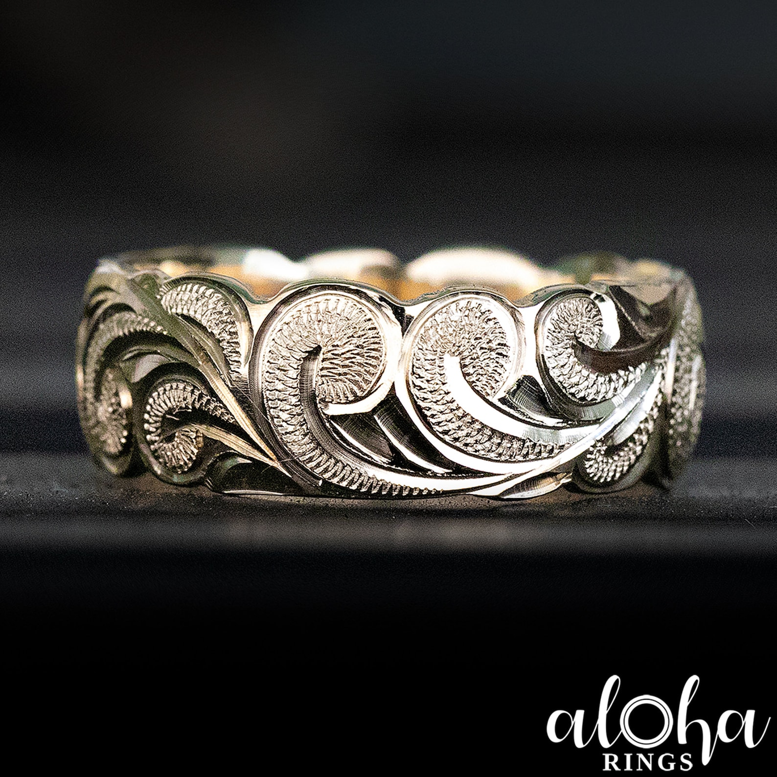 10K Solid Gold Scroll Design Hawaiian Jewelry Ring [ 6mm ] Barrel Shape ...