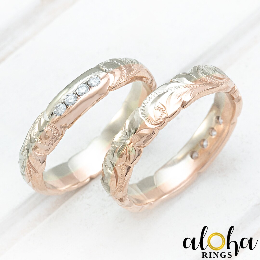 14K Solid Gold Two Color Diamond Channel Setting Old English Hawaiian ...