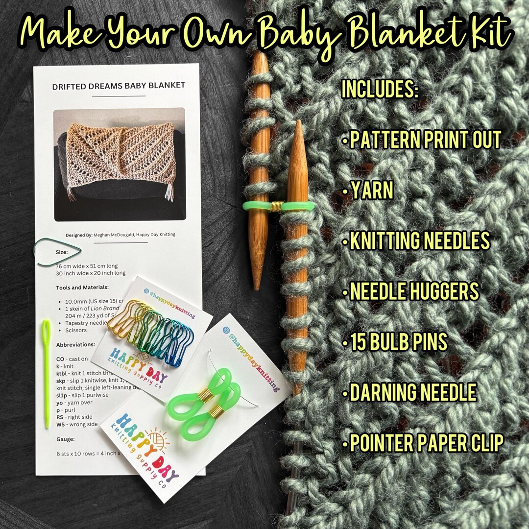 Make Your Own Knit Baby Blanket Kit | Pattern | 10mm (US 15) Circular ...