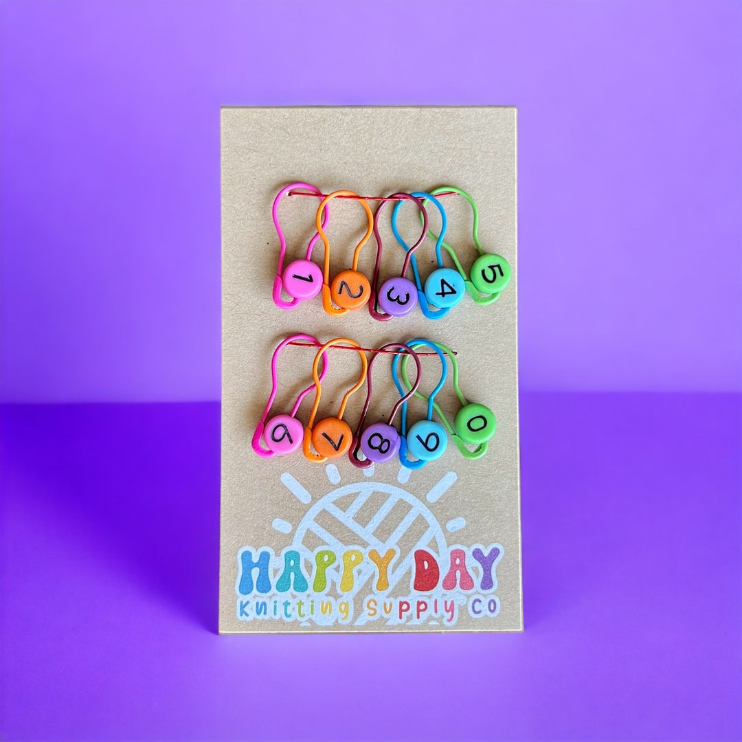 NUMBER MARKERS Bulb Pin Stitch Markers / Progress Keepers for Knitting / Crochet Set of 10 ...