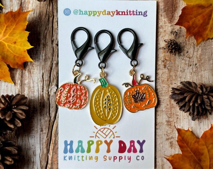 FALL PUMPKINS Stitch Markers / Progress Keepers on Lobster Claw Clasps | Knitting / Crochet ...