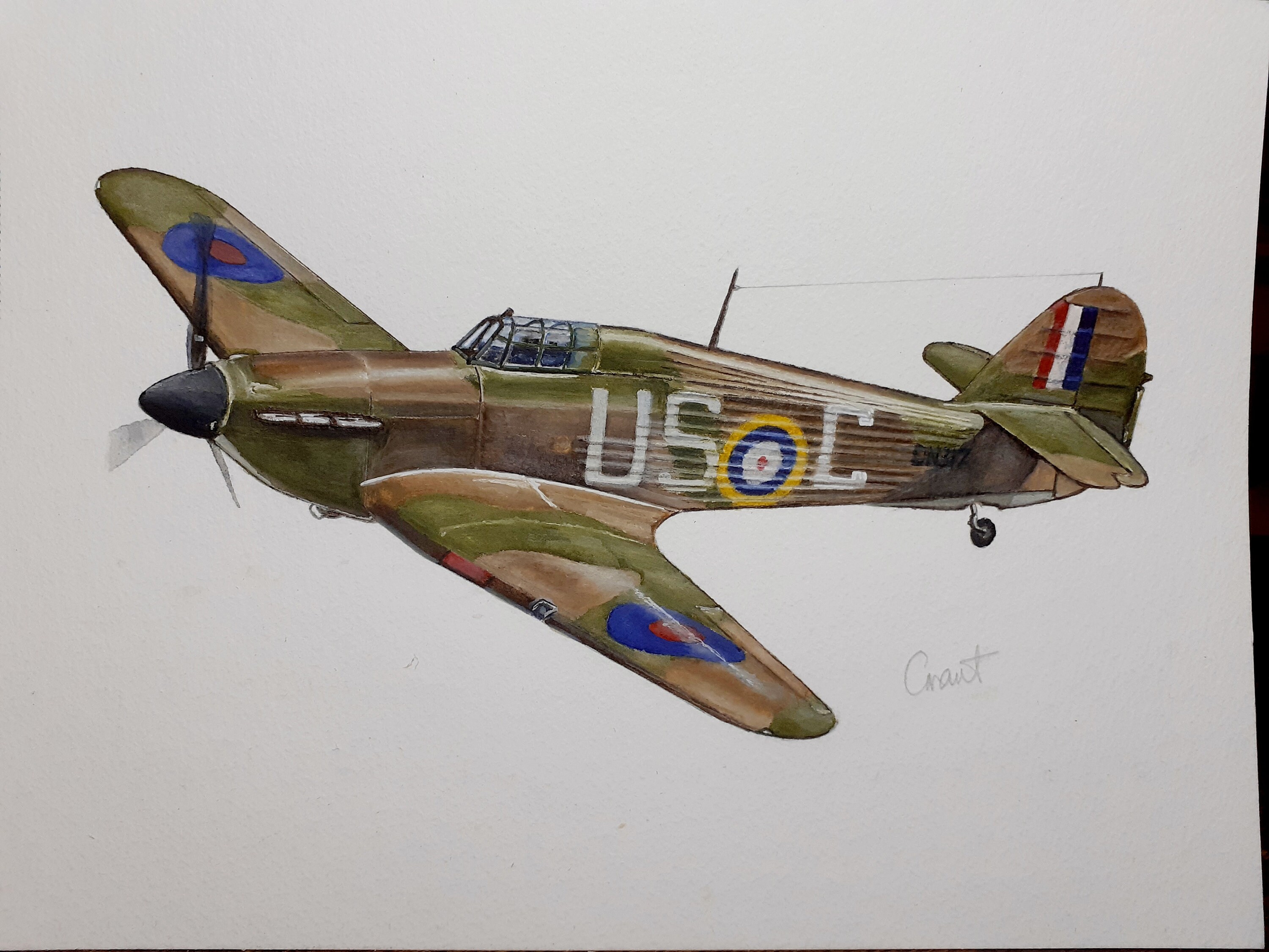 54 Squadron Spitfire Mk1 Original A4 Watercolour Materials Visual Arts ...