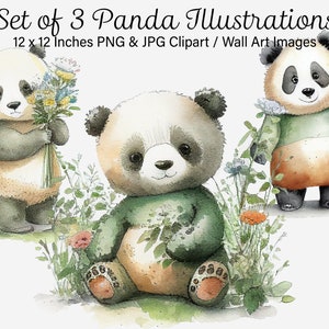 Cute Panda Illustrations, Set of 3 Clipart Images, Panda Png, Panda ...