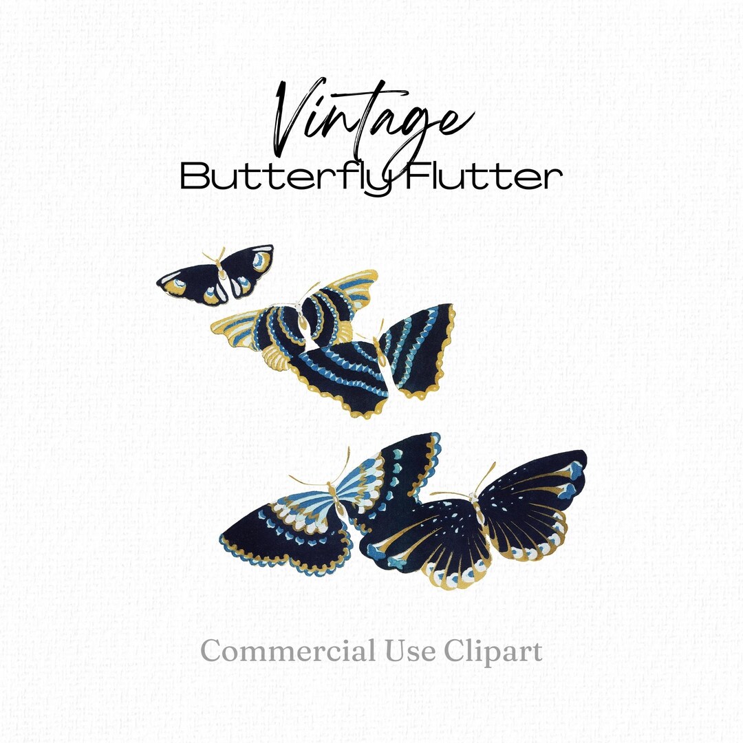 Butterfly Flutter Blue and Gold Japanese Woodcut Butterflies Digital ...