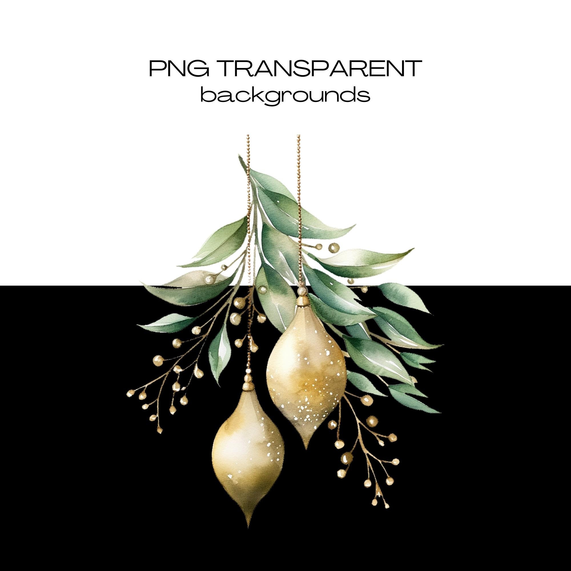 Sage Green and Gold Christmas Ornaments Clipart Bundle, Christmas ...