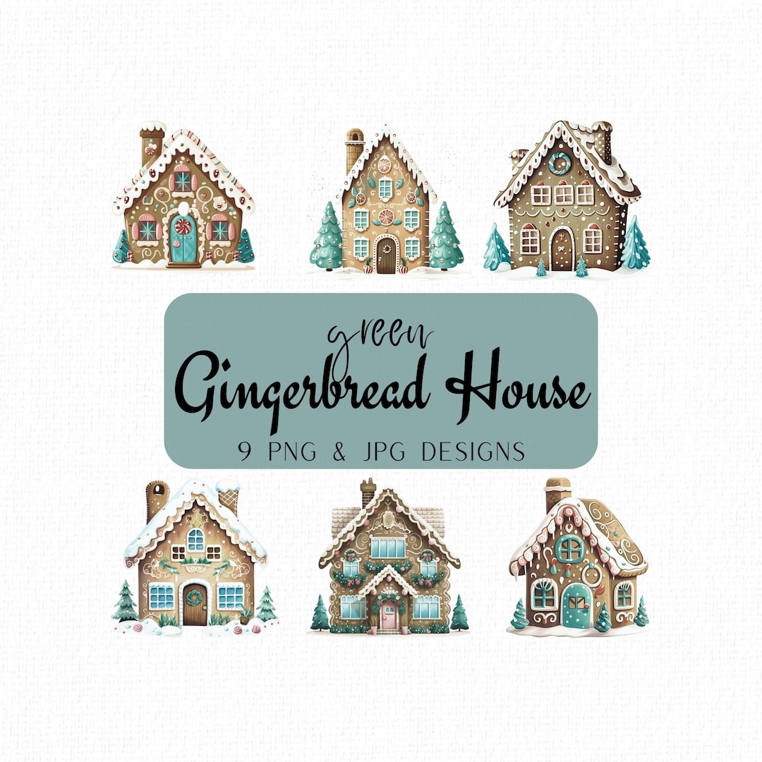 Green Gingerbread House Clipart Bundle Christmas Card Clip Art Bakery ...