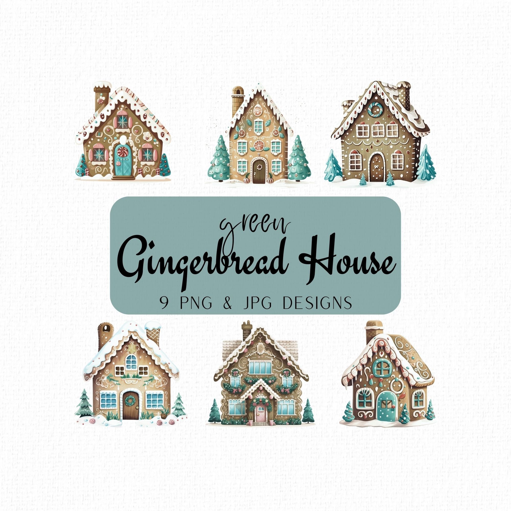 Green Gingerbread House Clipart Bundle Christmas Card Clip Art Bakery ...
