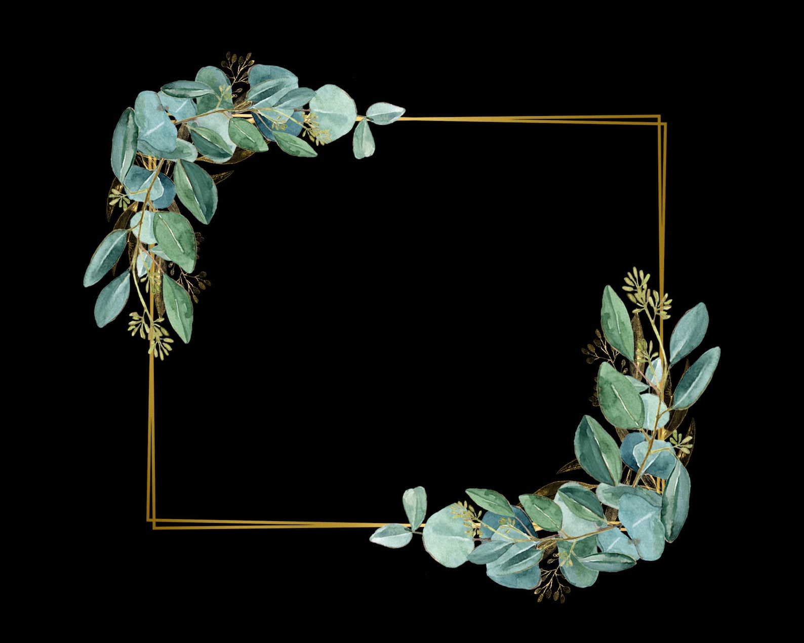 Gold Frame Eucalyptus Clipart Wreath Png Rectangle Frame - Etsy