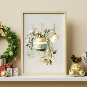 Sage Green and Gold Christmas Ornaments Clipart Bundle, Christmas ...