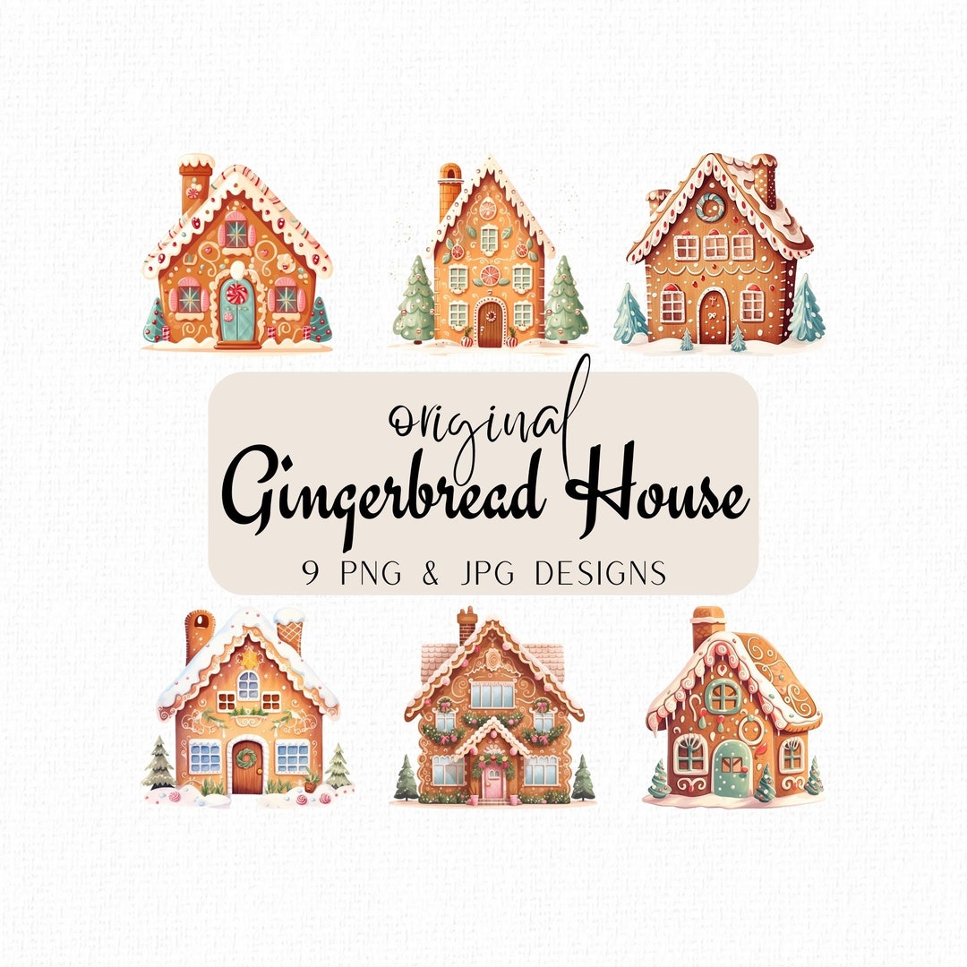 Gingerbread House Clipart Bundle Christmas Card Clip Art Bakery Clipart ...