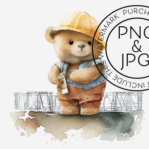 Construction Teddy Bears, Hard Hat, Construction Workers, Cute Teddies, Watercolour, Set of 6 ...