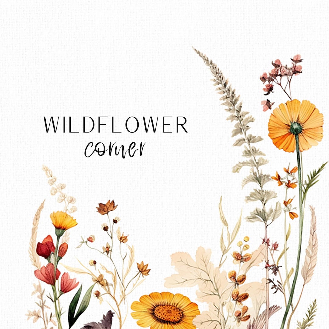 Wildflower Corner Border Clipart Watercolor Floral Wedding Invite ...