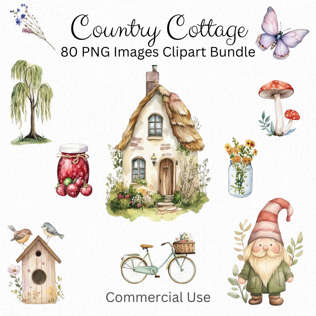 Country Cottage Clipart Bundle, Boho Theme Cottagecore, Garden Clipart ...
