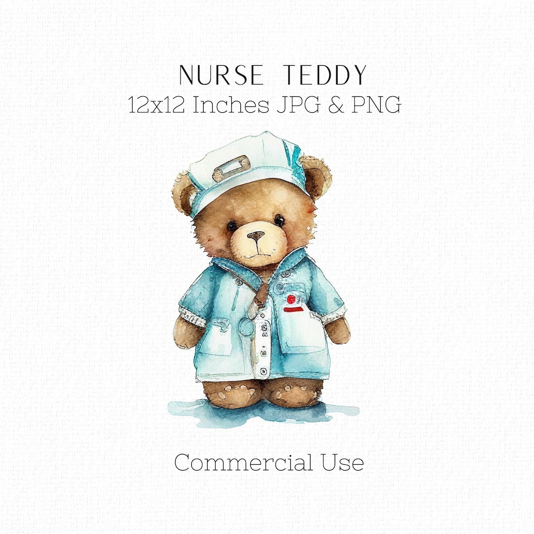Teddy Bear Nurse Clipart, Wall Art, Nurse Uniform, Cute Nursing Teddy Wall Art, Health Care ...