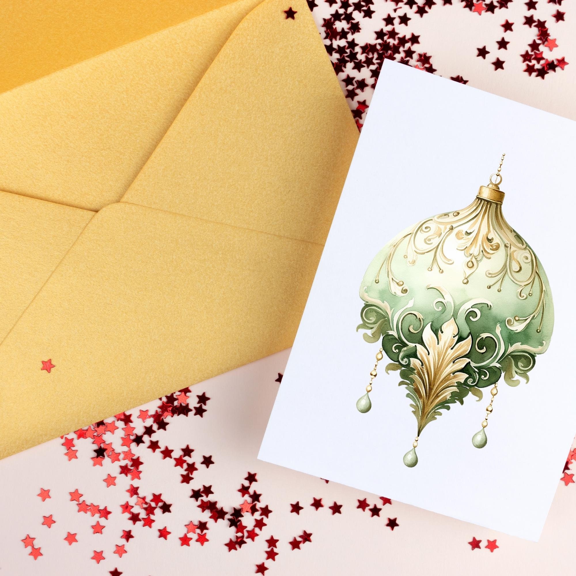 Sage Green and Gold Christmas Ornaments Clipart Bundle, Christmas ...