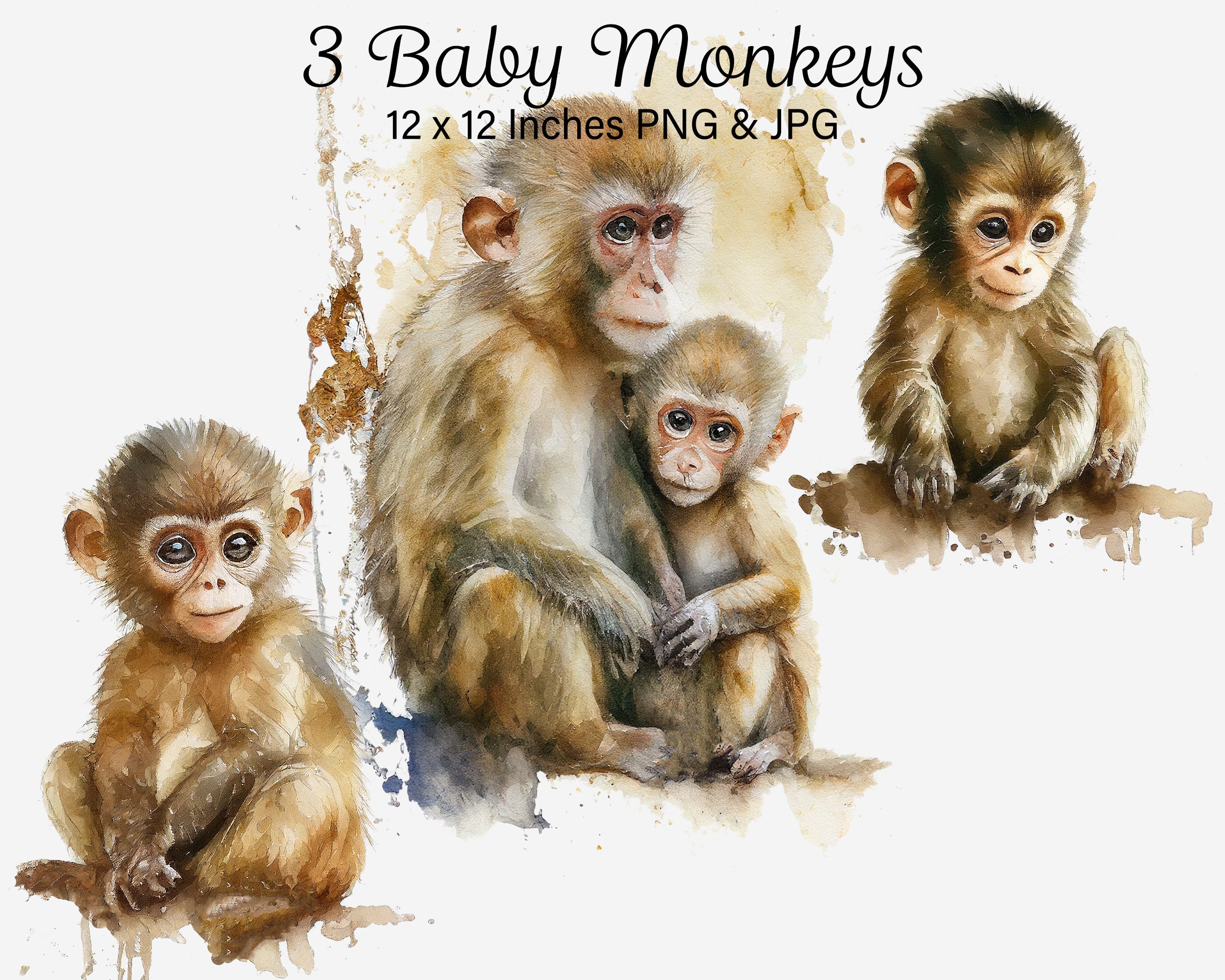 Baby Monkey Clipart Bundle Mother and Baby Monkey - Etsy