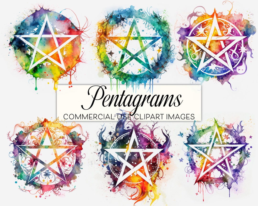 Pentagram Clipart Bundle Watercolour Clip Art Pentalpha - Etsy