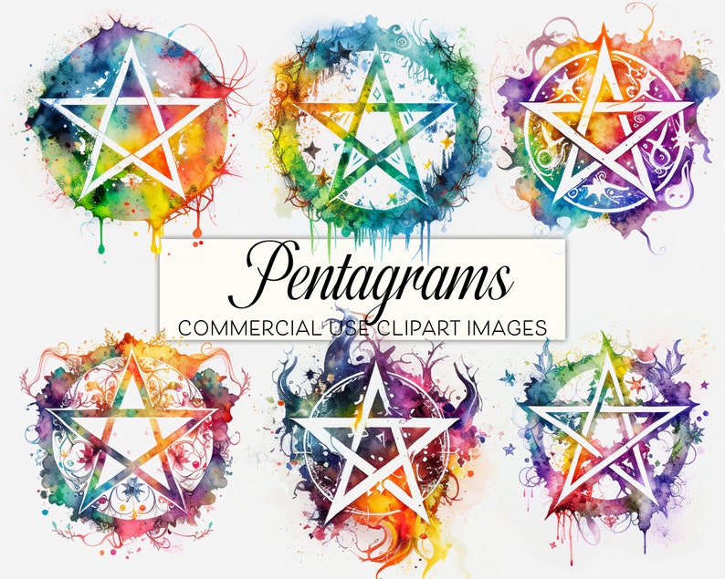 Pentagram Clipart Bundle Watercolour Clip Art Pentalpha - Etsy