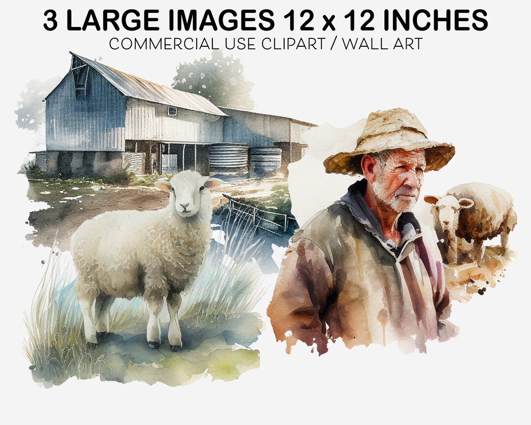 Sheep Farmer Clipart Bundle of 3, Shearing Shed, Sheep, Farmer, Farming ...