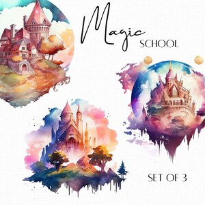 Magic School Clipart Image Bundle of 3, Watercolour Fantasy Art ...