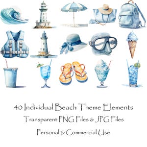 Beach Vibes Watercolor Clipart Set, Coastal Elements, Nautical ...