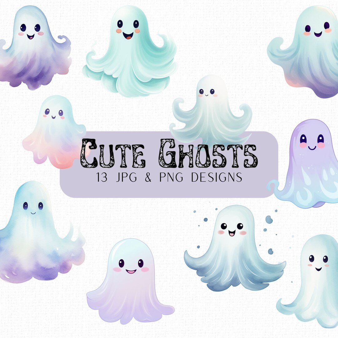 Cute Ghost Clipart, Halloween Clipart Bundle, Watercolor Halloween ...