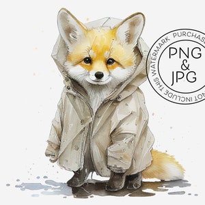 Cute Fox Clipart, Foxes Wearing Raincoats, Fox Png, Watercolour Fox ...