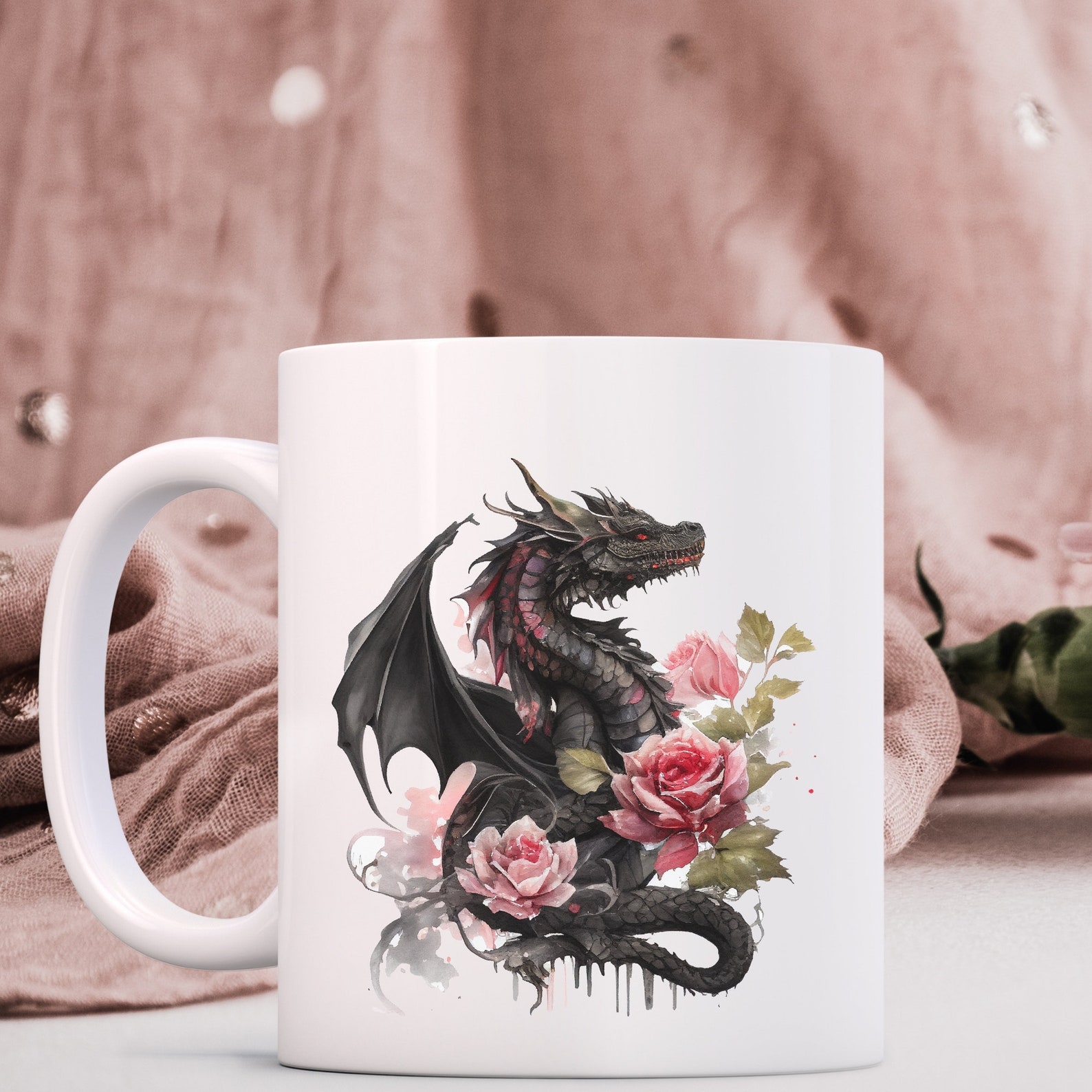 Dragon and Roses Watercolour Clipart Dragon Png Dragon Artwork ...