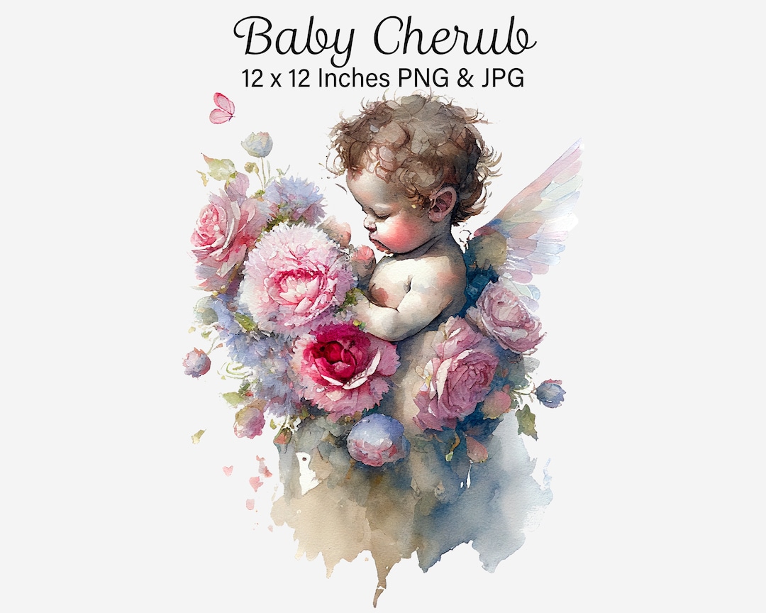 Baby Cherub Clipart Watercolour Baby With Flowers Clipart - Etsy
