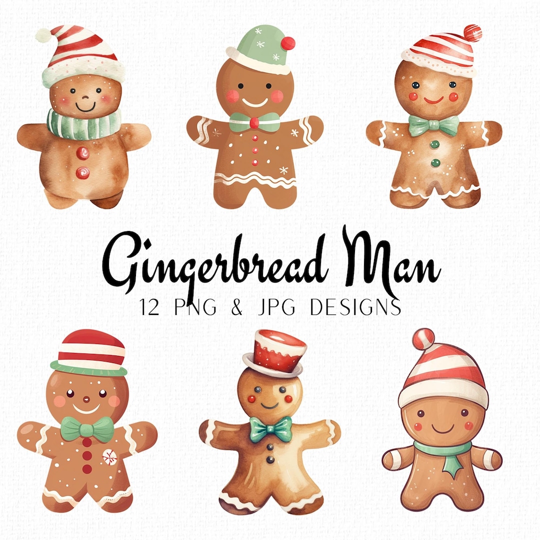 Gingerbread Man Clipart Pack Christmas Card Art Bakery Clipart ...