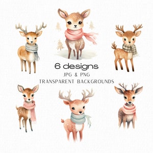 Deer Wearing Scarf Clipart Bundle Winter Deer Clipart Baby Deer Clip ...