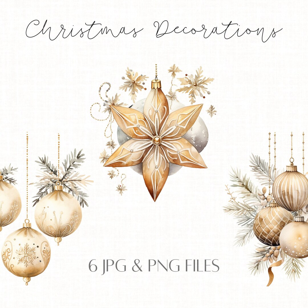 Gold Christmas Ornaments Clipart Bundle, Christmas Balls Png, Ornaments ...