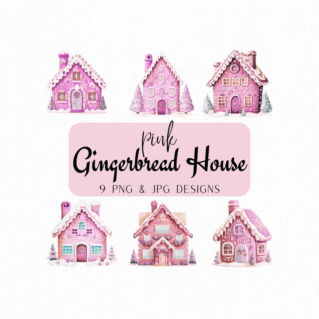 Pink Gingerbread House Clipart Bundle Christmas Card Clip Art Bakery ...