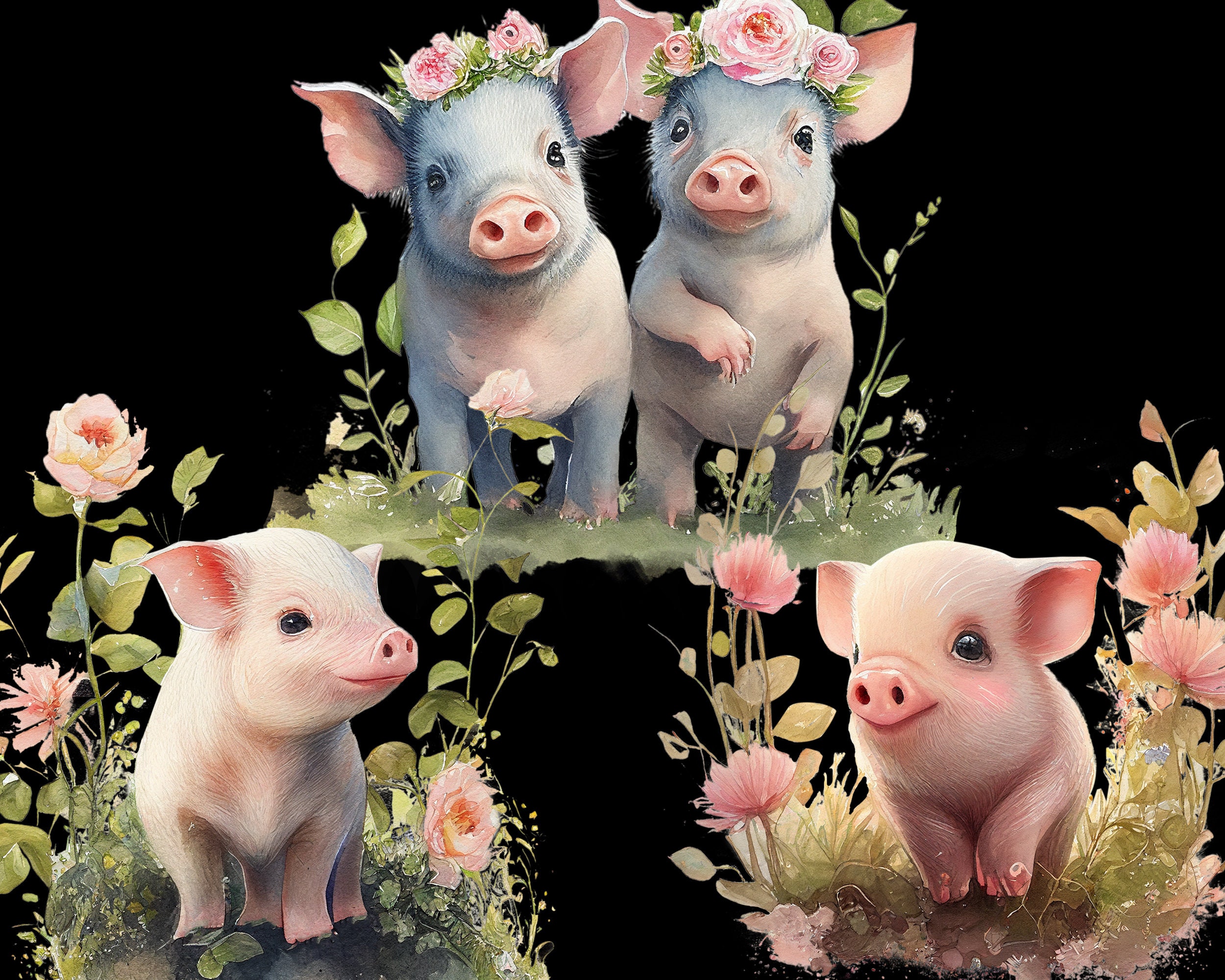 Piglets Clipart Bundle Piglets Png Watercolour Piglets Baby - Etsy