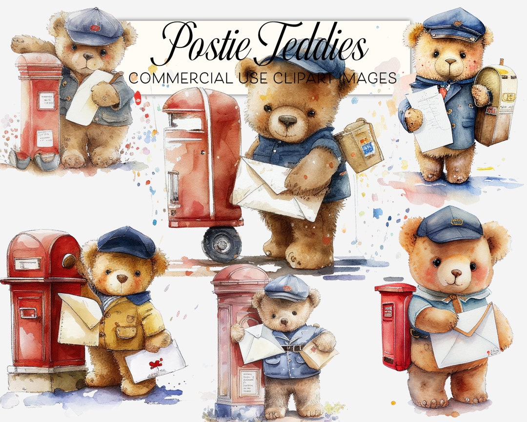 Postman Teddy Bears Occupation Clipart Letterbox Letters - Etsy