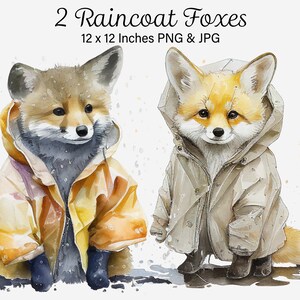 Cute Fox Clipart, Foxes Wearing Raincoats, Fox Png, Watercolour Fox ...