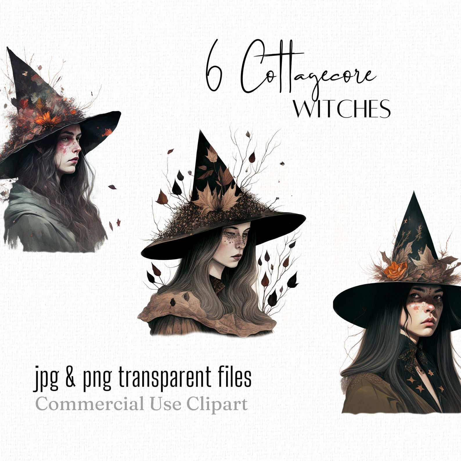 Cottagecore Witches, Witch Clipart, Witch Png, Witches Hats, Botanical ...
