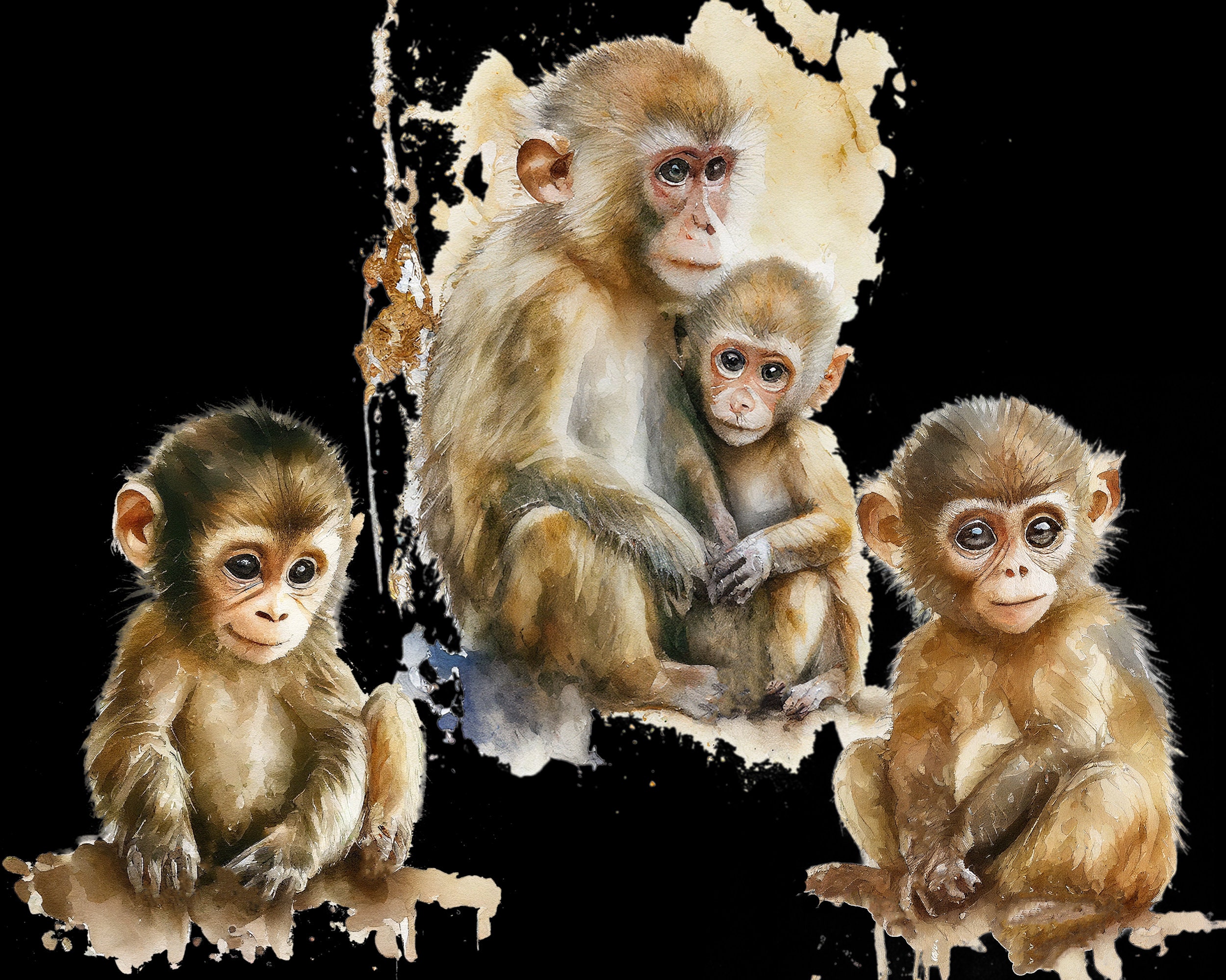Baby Monkey Clipart Bundle Mother and Baby Monkey - Etsy Australia