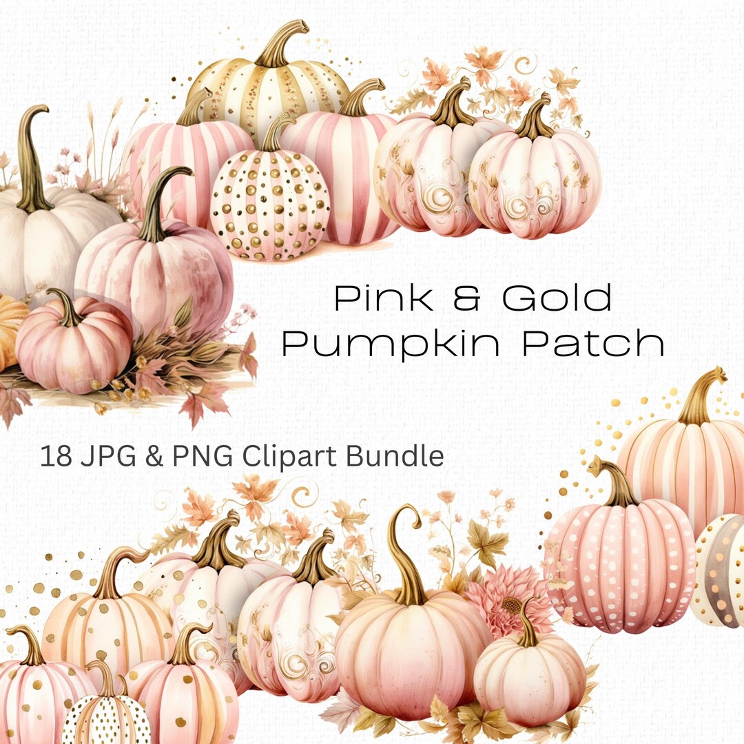 Pink Pumpkin Clipart, Halloween Clipart, Give Thanks Clipart Pink Gold ...