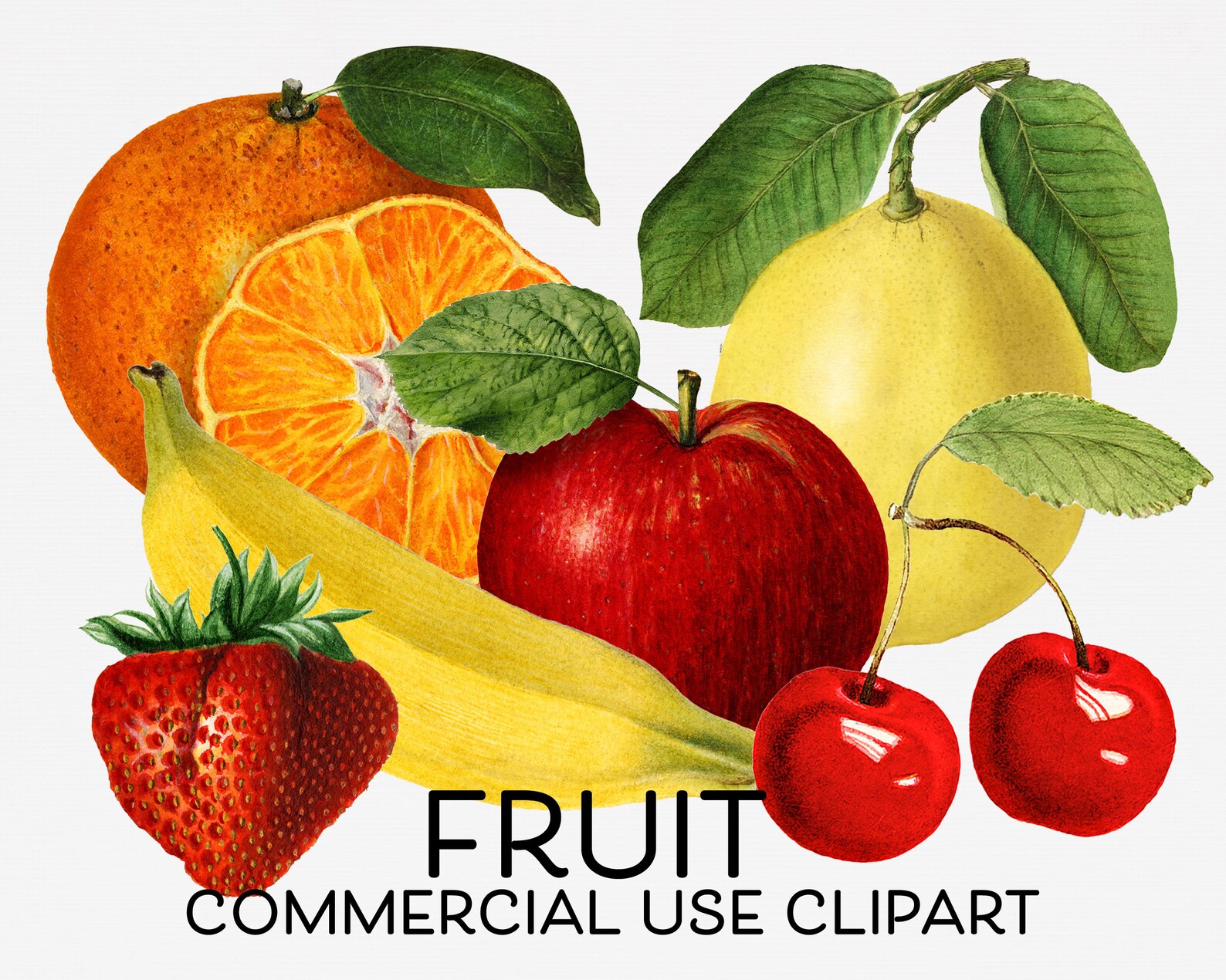 Fruit Clipart Bundle Banana Png Apple Orange Strawberry - Etsy