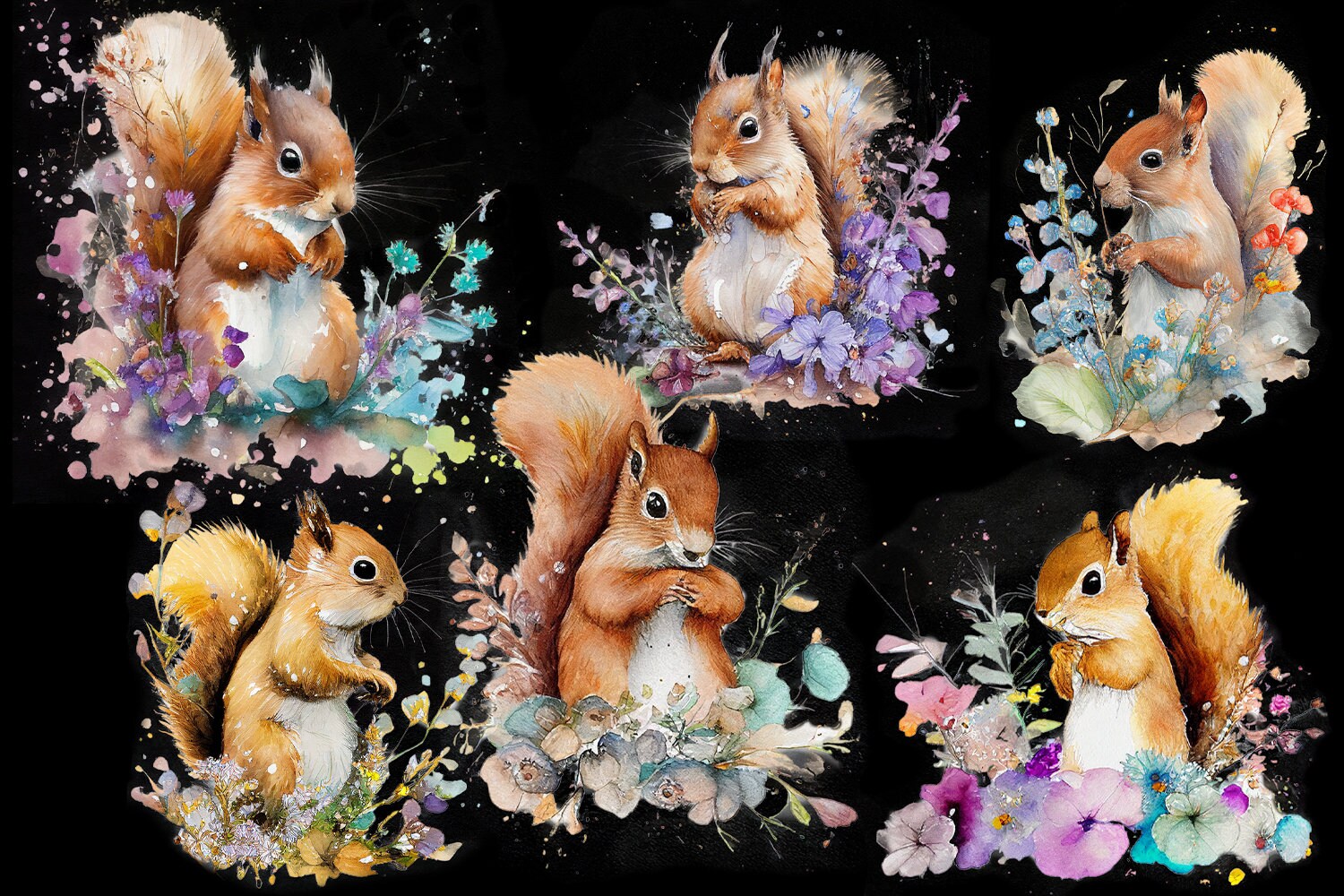 Watercolour Squirrels Clipart Bundle, Squirrels Png, Woodland Animals ...
