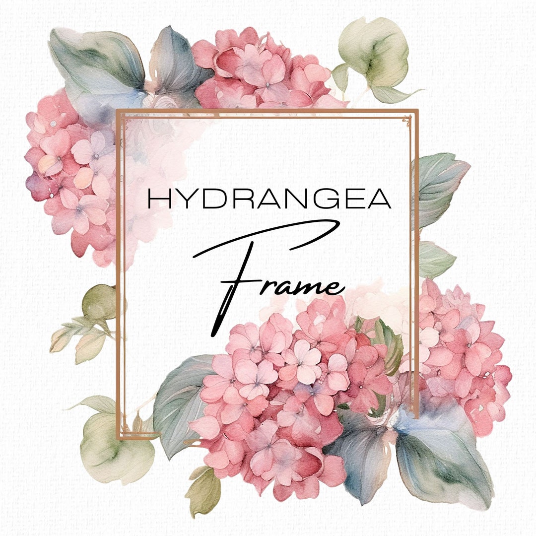 Hydrangea Frame Wedding Frame Pink and Gold Floral Border for Cards ...