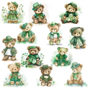 St Patricks Day Teddy Bear Clipart Bundle, Cute Teddies, Sublimation ...