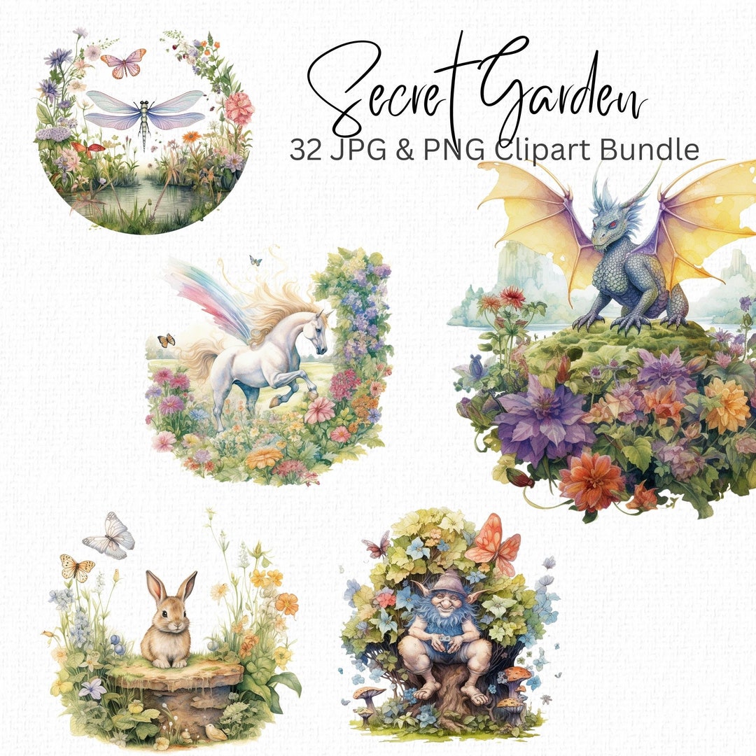 32 Secret Garden Clipart Bundle Sublimation Files Watercolour Animals ...