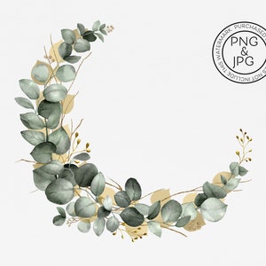 Eucalyptus Wreath Clipart Sage Green and Gold Greenery Wedding Wreath ...