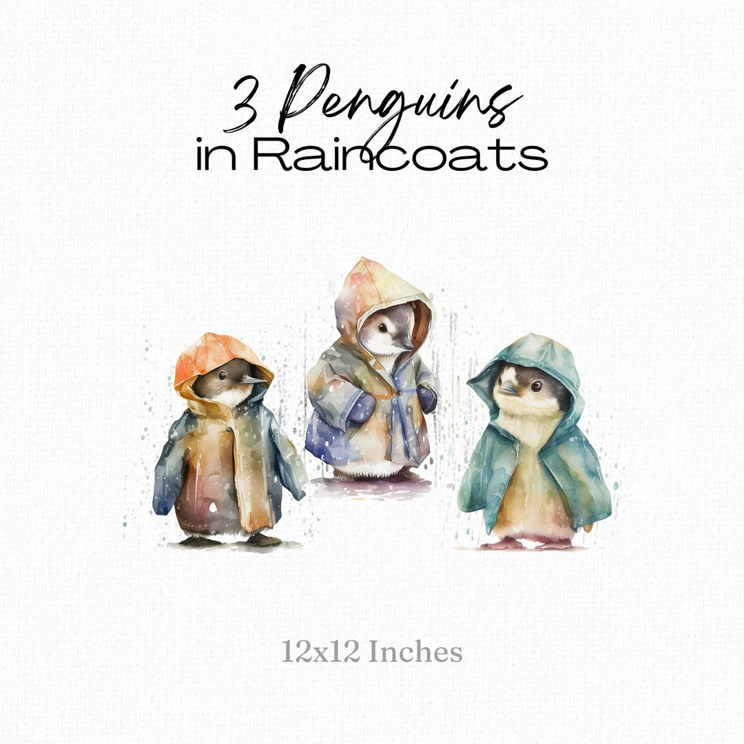 Raincoat Penguin Clipart, Watercolour Penguins, Penguins in the Rain ...