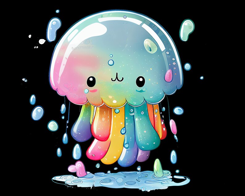 Cute Jellyfish Clipart Jellyfish Wall Art 12x12 Inches - Etsy