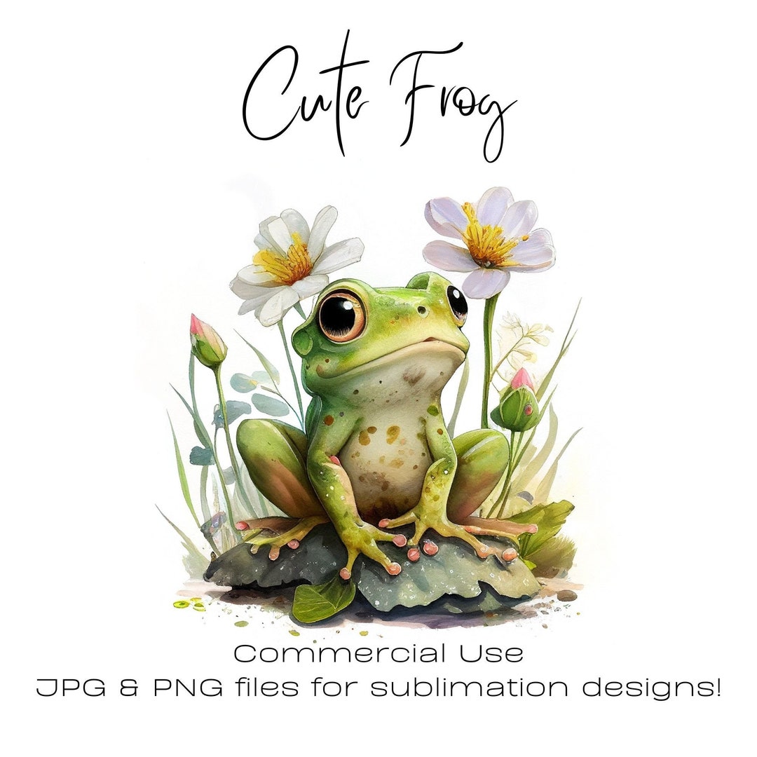 Cute Frog Clipart Frog Png Lily Pad Flowers Digital Frog Sublimation ...